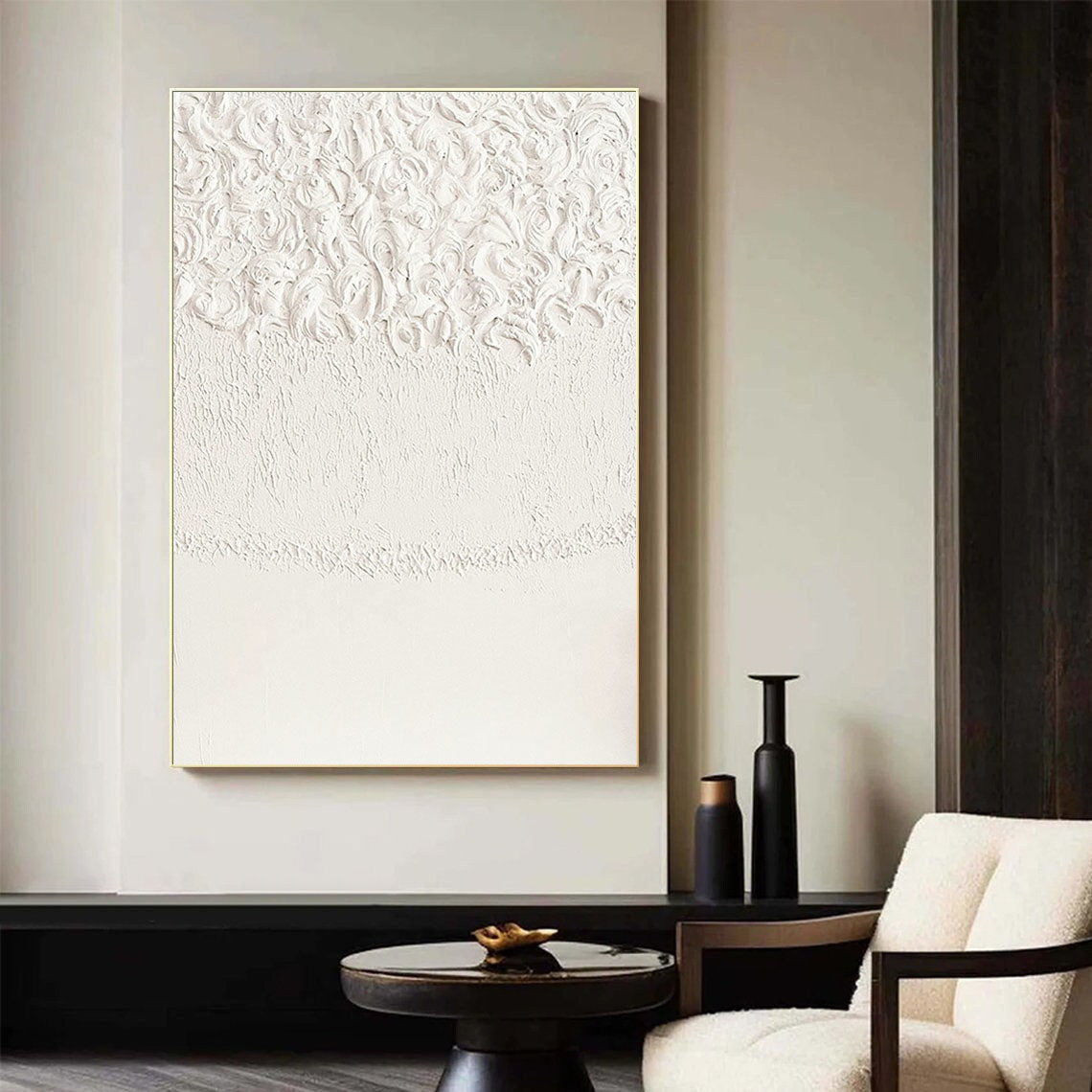 Textured Impasto White Painting | Elegant Vertical Wall Art #CXA 032