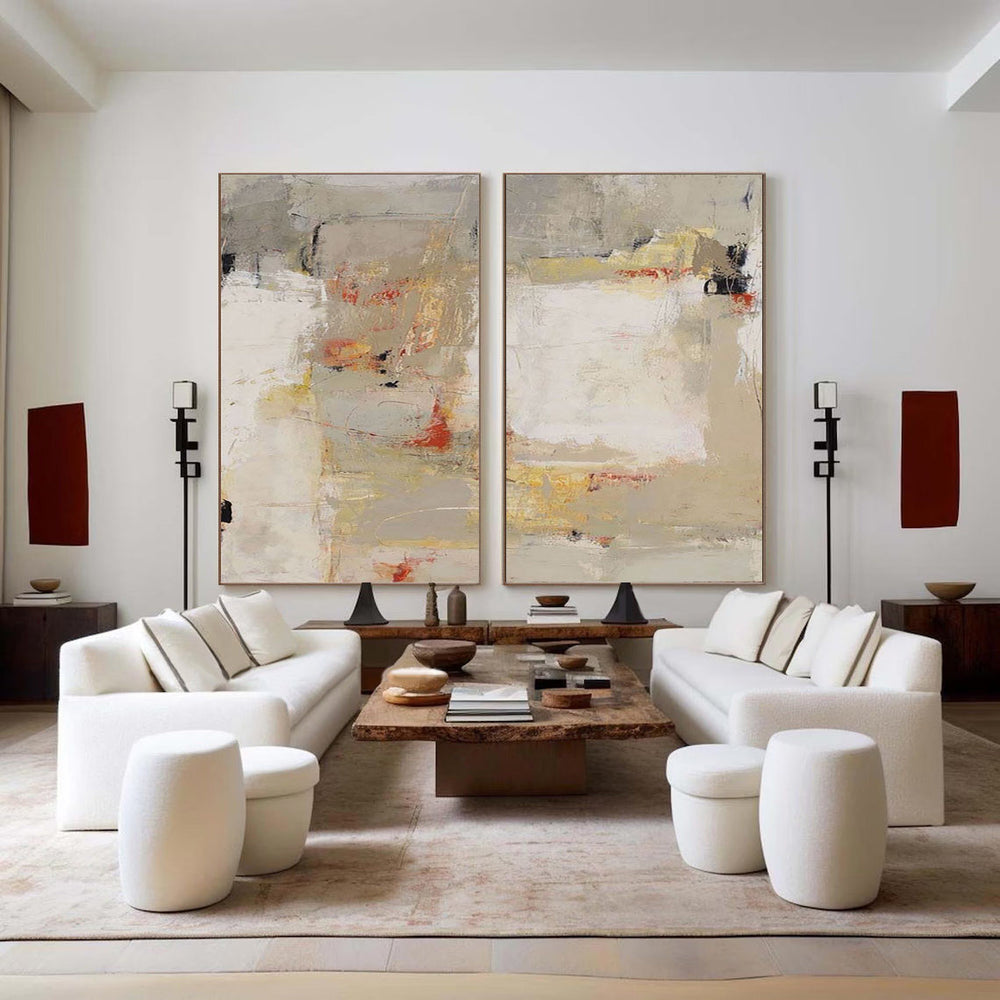Beige & Brown Abstract Painting SET OF 2 #AVG 031