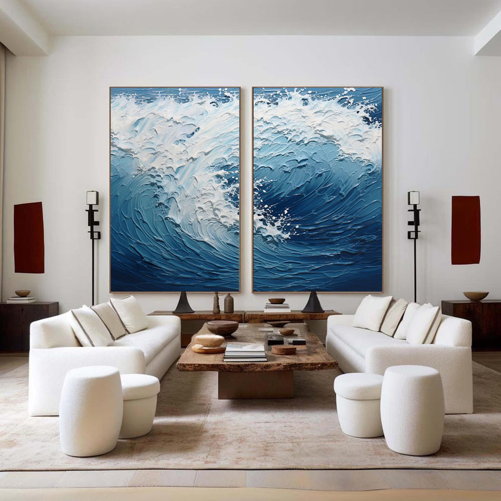 Wave Symphony: Textured Blue Ocean Art Set For Home/Office Decor #BGS 001