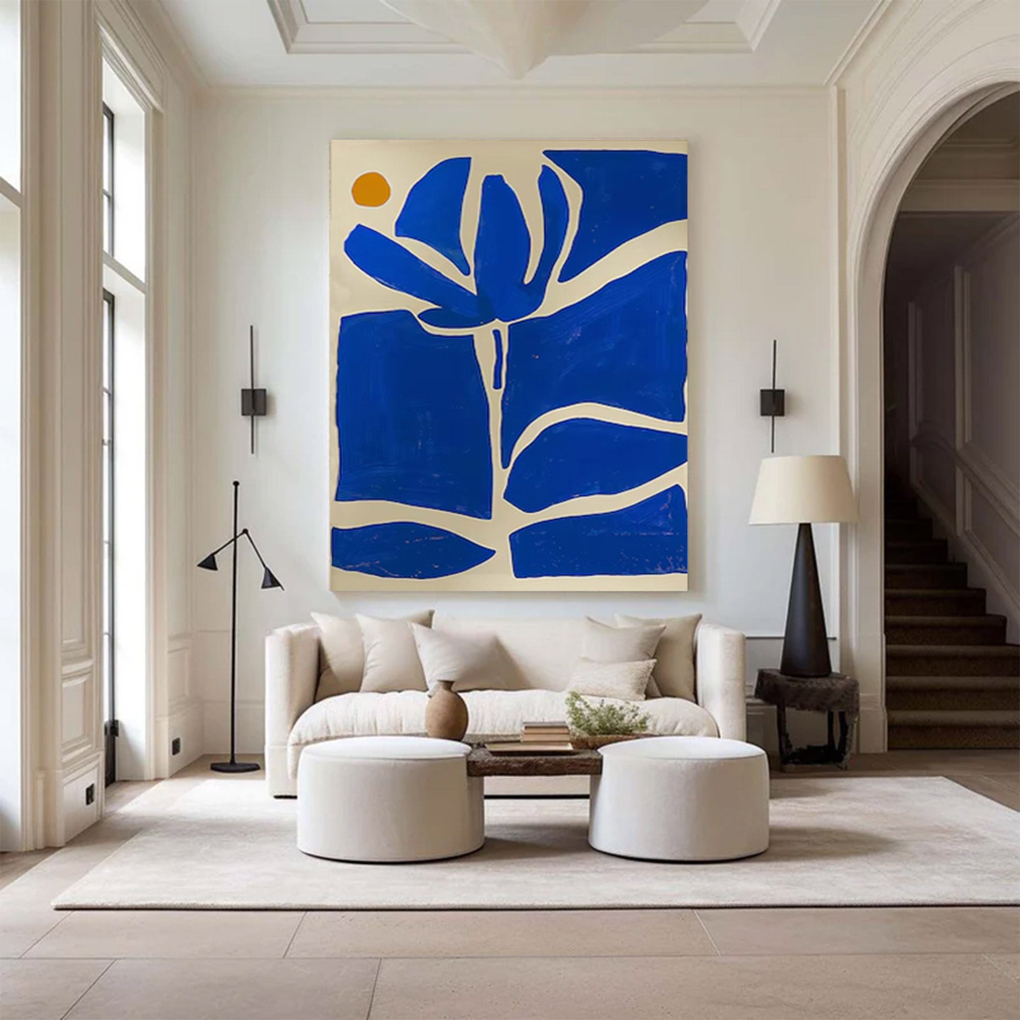 Abstract Blue Floral Art Modern Cutout Style Painting | ArtvistaGallery ...