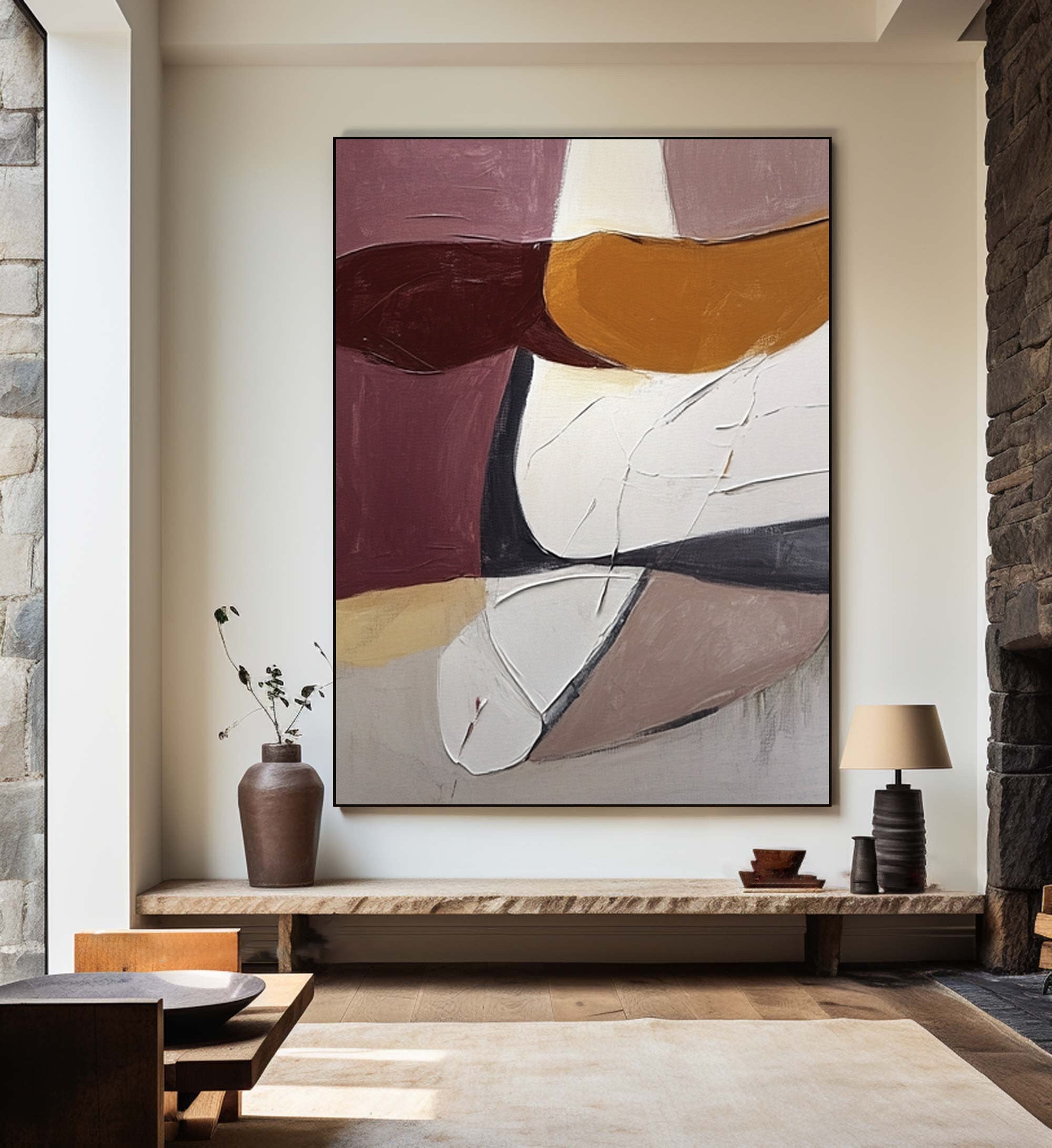 Abstract Oil Painting in Earthy Tones Unique Modern Wall Decor #BBA 02
