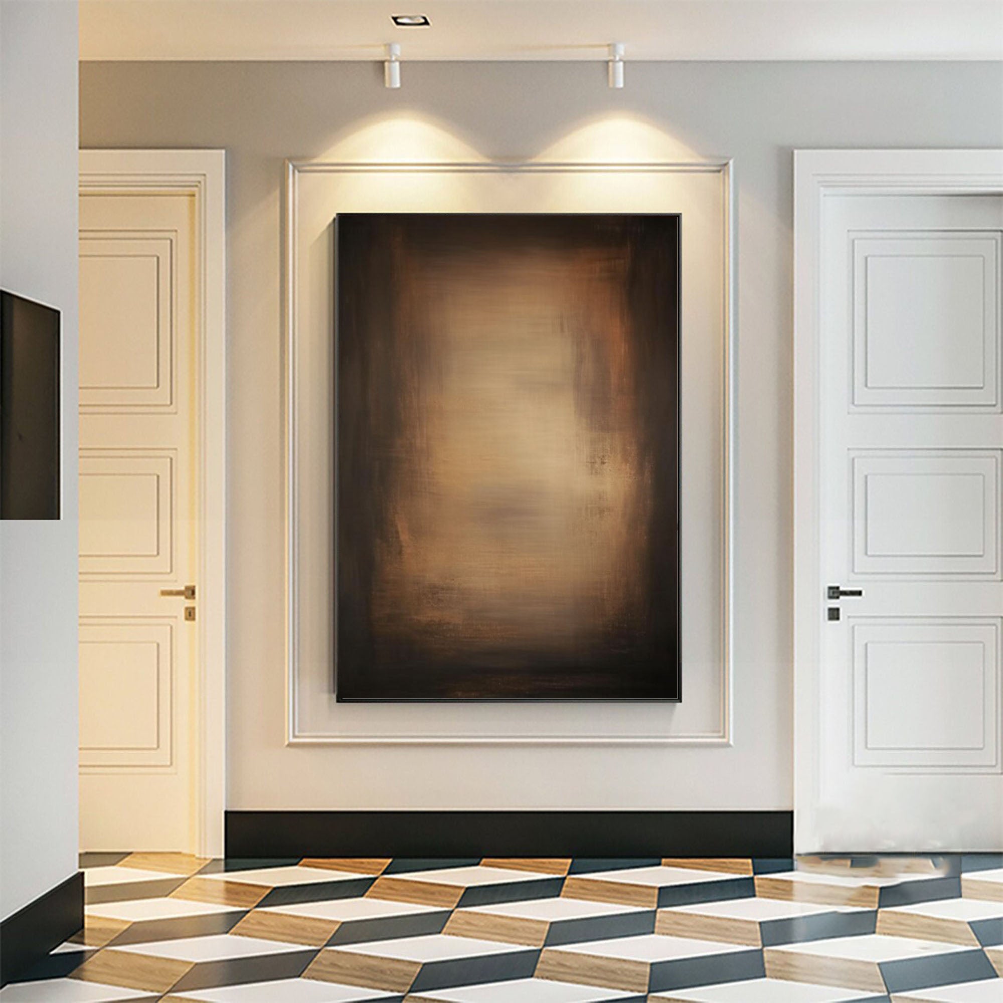 Living Room Wall Art Oil Painting | Modern Gold-Brown Abstract Design # ...