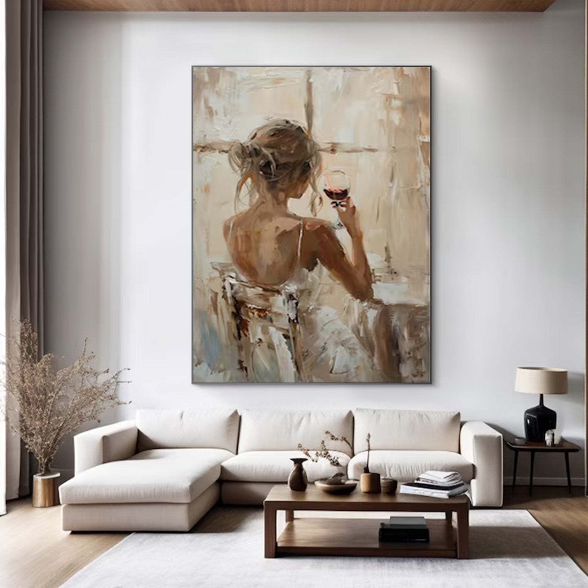 Figurative Decor Large Woman with Wine Painting | ArtvistaGallery #WGA 005