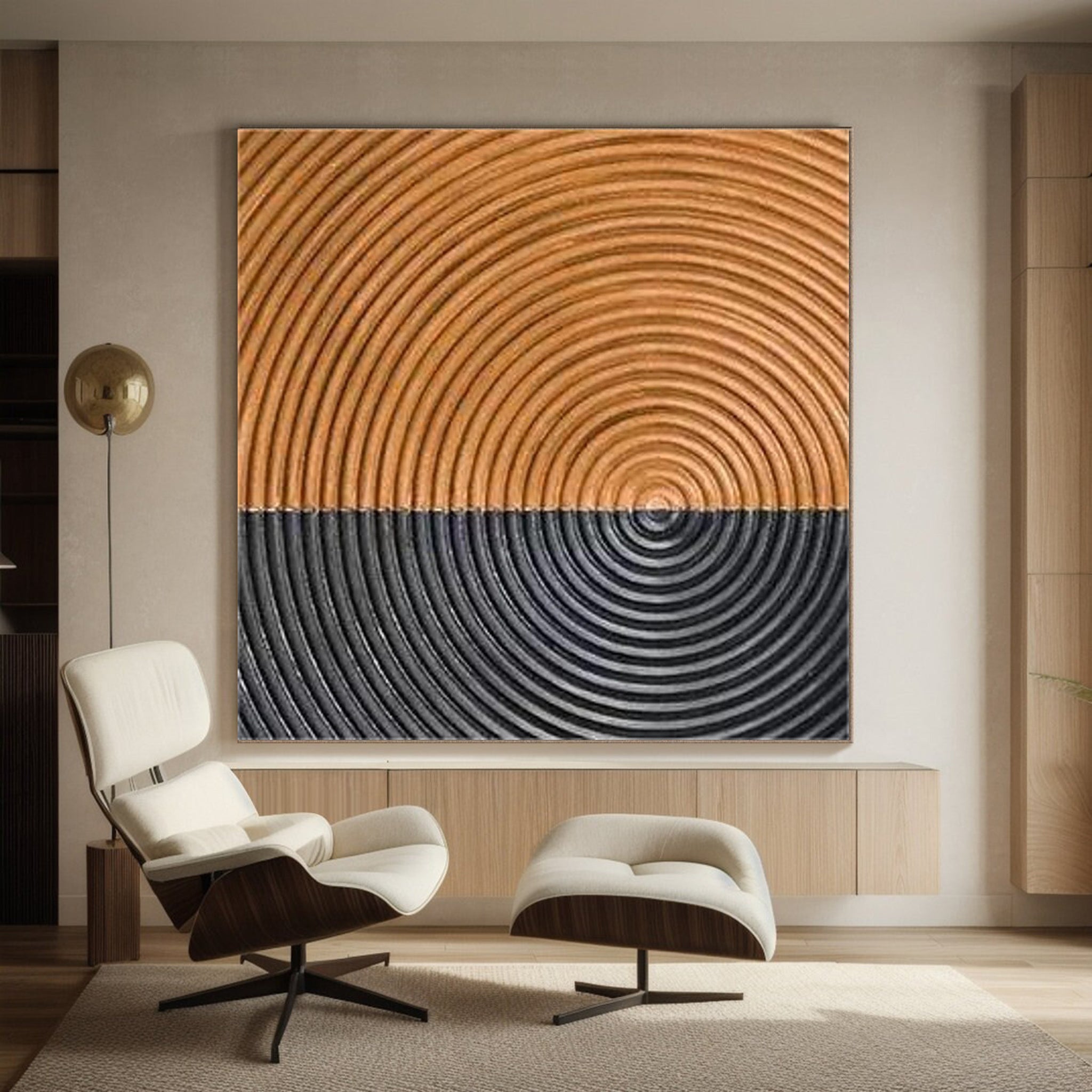 Binary Circles: Abstract Pattern Canvas, Two-Tone Radial Art #BGA 136