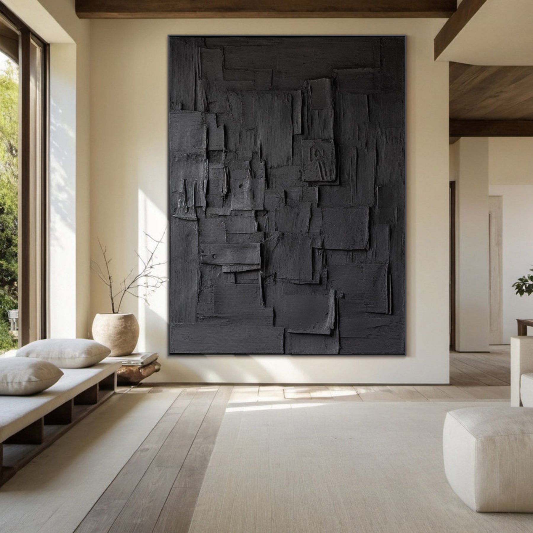 Elegant Minimalist Black Art Abstract Textured Paintings for Chic Inte